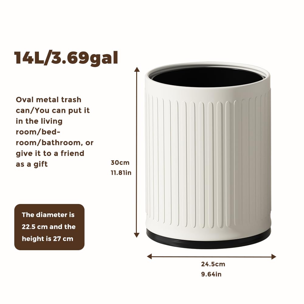 LEASYLIFE 14L/3.7GAL Metal Waste Basket for Bathroom,Office Round wastrbasket,Large Office Trash can,Modern Garbage can for Bedroom,Living Room,Office,Laundry,Restaurant,Hotel