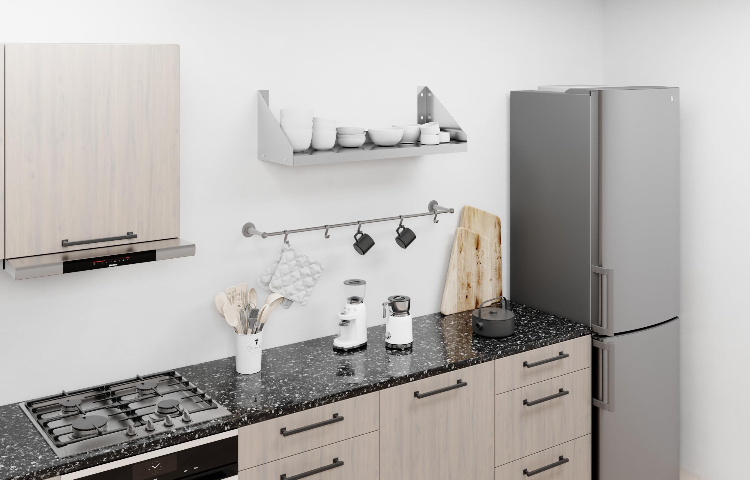 AmGood 36 Long X 12" Deep Stainless Steel Wall Shelf with Side Guards | NSF Certified | Appliance & Equipment Metal Shelving | Kitchen, Restaurant, Garage, Laundry, Utility Room