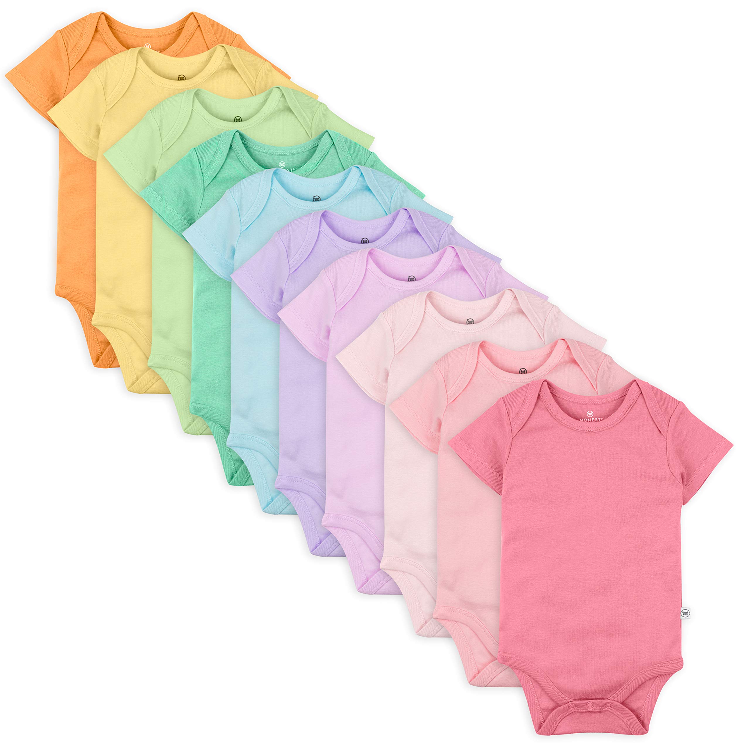HonestBaby 10-Pack Short Sleeve Bodysuits One-Piece 100% Organic Cotton for Infant Baby Boys, Girls, Unisex, Rainbow Girl, 6-9 Months