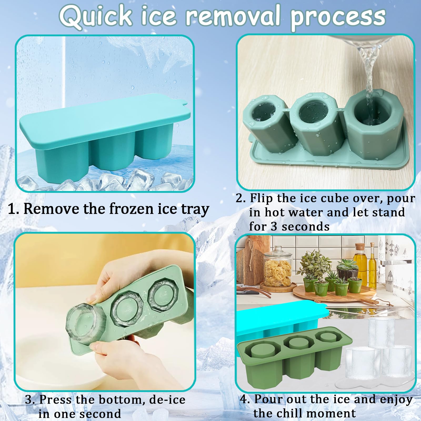 2 PCS Ice Cube Tray for Cup, Ice Cube Tray for Tumbler, New Silicone Ice Cube Maker With Lid, Easy Fill and Release Ice