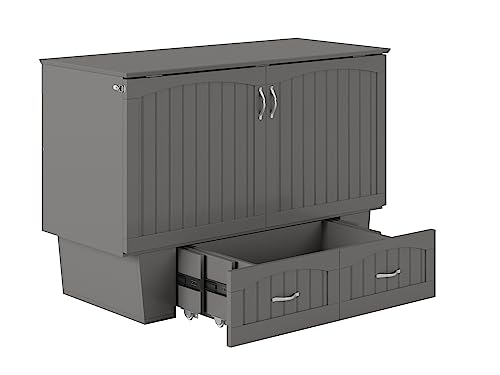 AFI, Nantucket Murphy Bed Chest with 6 inch Memory Foam Folding Matttress, Built-in Charging Station and Storage Drawer, Full, Grey