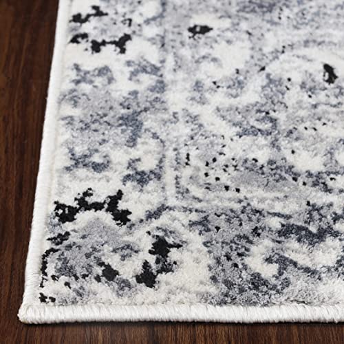 SUPERIOR Indoor Large Area Rugs with Jute Backing, Modern Distressed Floral Decor, Perfect for Entryway, Kitchen, Office, Bedroom, Living/ Dining Room, Dorm, Caine Collection, 5' x 8', Platinum