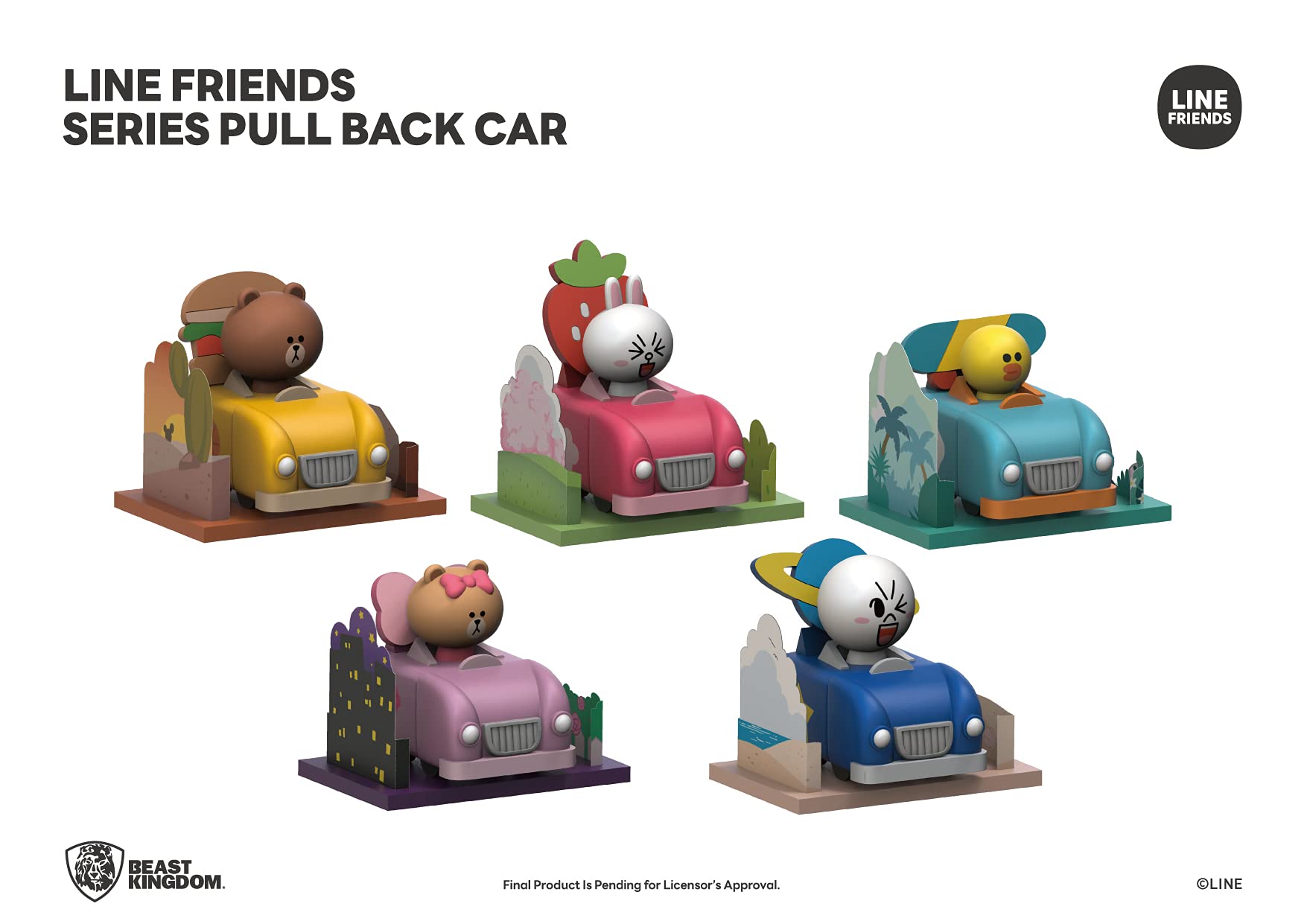 Beast Kingdom Line Friends Pull Back Car Set, Multicolor