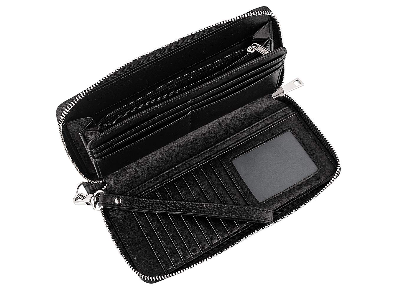 AGBIADD Plus Size RFID Blocking Women's Wallet Genuine Leather Zip Around Clutch Large Travel Purse (Black)