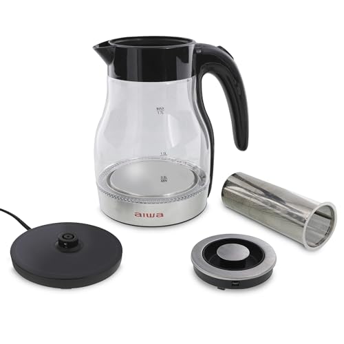 Aiwa 2 in 1 Black Infusion Kettle, Boil and Brew with Removable Stainless Steel Tea Infuser, 7 Cup or 1.7 Liter Capacity, LED Indicator Light, Auto-Shutoff & Boil-Dry Protection, Black