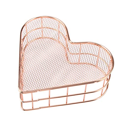 Heart Shape Storage Basket, Multifunctional Anti-Rust Iron Heart Shape Storage Basket Household Office Small Storage Box Anti-Rust Storage Basket(玫瑰金)