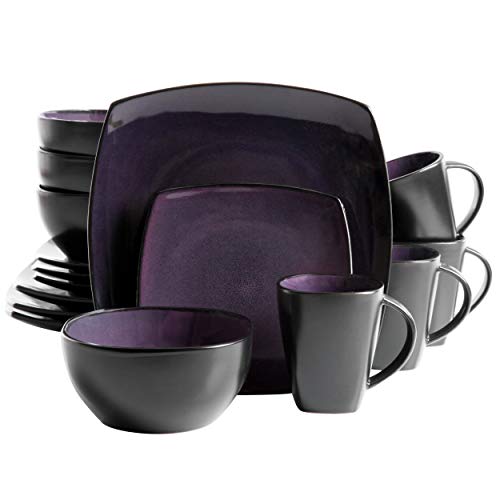 Gibson Soho Lounge Dinnerware set, Square, Purple, Service for 4 (16pcs)