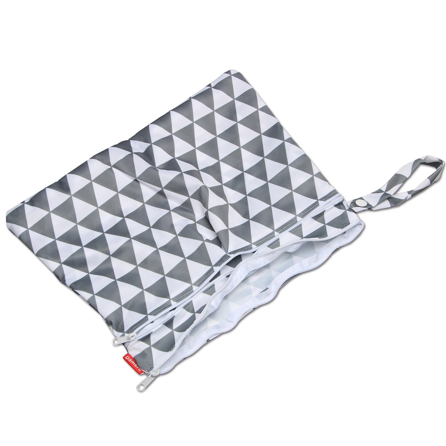 Damero 2pcs Travel Wet and Dry Bag with Handle for Cloth Diaper, Pumping Parts, Clothes, Swimsuit and More, Easy to Grab and Go (Small, Gray Triangle+ Gray Dots)
