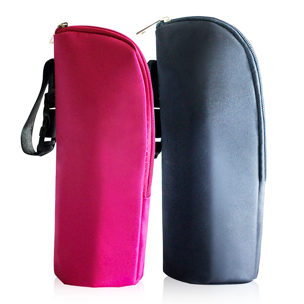 Rolin Roly 2Pcs Bottle Cooler Bag Baby Bottle Organizer with Strap Baby Thermal Insulated Bags Portable Multipurpose Breastmilk Tote 8 x 8 x 24cm (Rose red + black)
