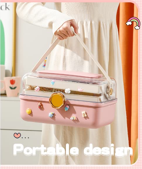 Genérico Organizer Box, Multipurpose Organizer, plastic box to organize, with mirror, 2 layers to organize, all kinds of accessories. (Pink) BBC252501BC