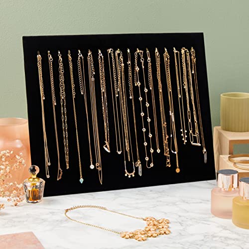 Genie Crafts 2 Pack Jewelry Display for Selling, Black Velvet Boutique Necklace Stands, Boards with Hooks for Pop Up Shop (14.6 x 11.9 x 4.5 In)
