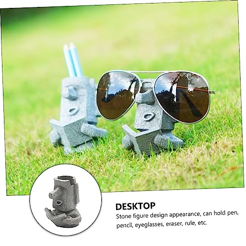 Abaodam 1pc Moai Glasses Holder pencil for kids mini plants retro decor easter island moai figurine easter island garden statue desktop pen cup Stone Figure Ornament Creative Pen Holder