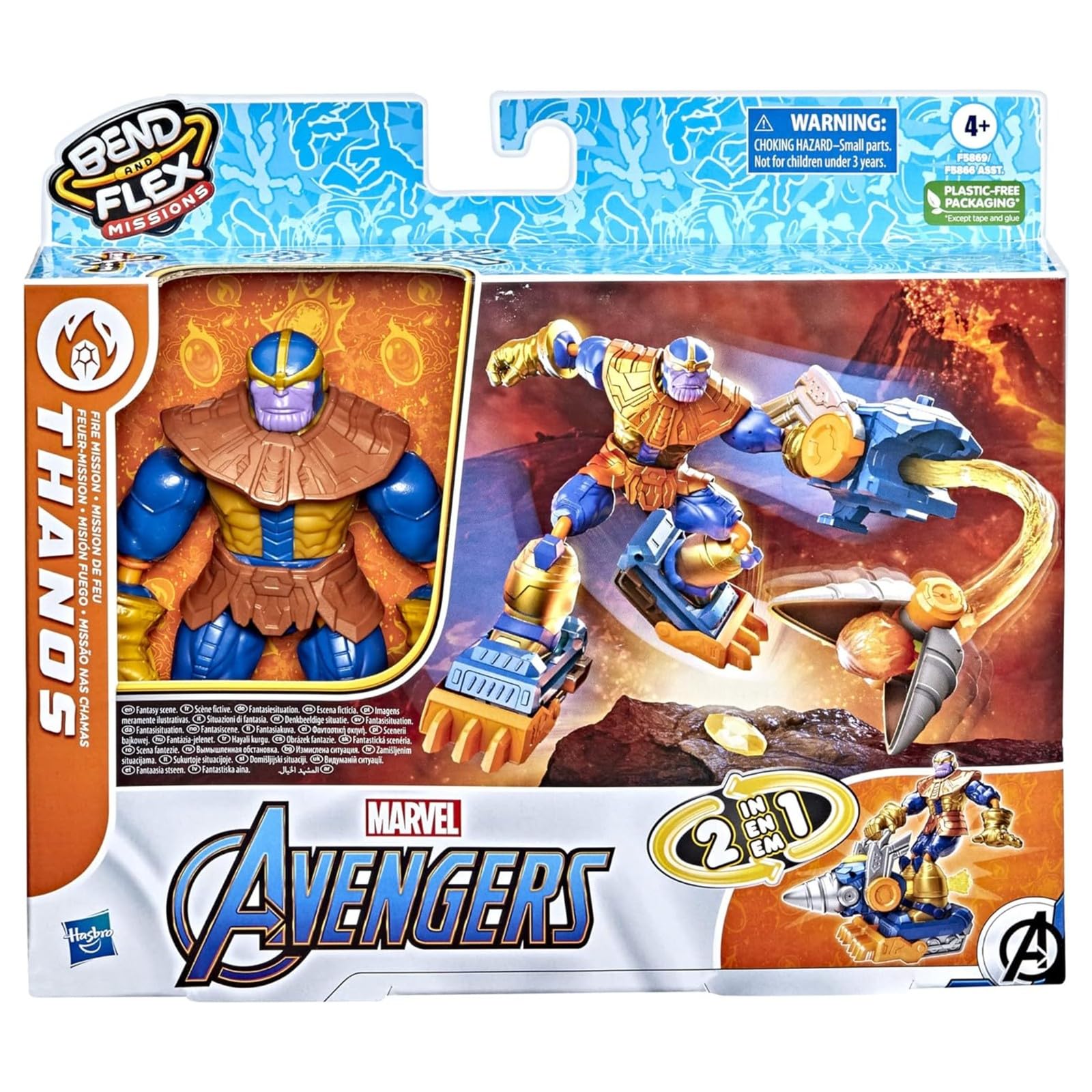 Avengers Marvel Bend and Flex Missions Thanos Fire Mission Figure, 6-Inch-Scale Bendable Toy with 2-in-1 Accessory for Kids Ages 4 and Up