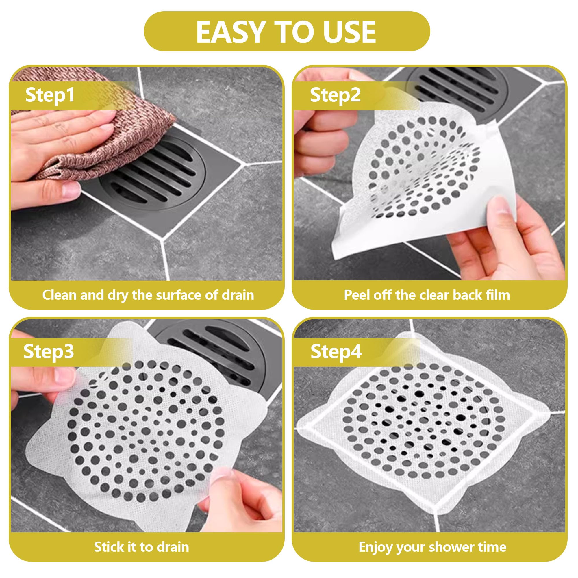 40 PCS Disposable Shower Drain Hair Catcher Mesh Stickers, Disposable Square Hair Drain Catcher, Floor Drain Covers Sticker for Bathroom, Laundry, Bathtub, Kitchen, Sink
