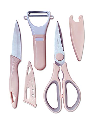 JS Kitchen Scissor 3-Pcs Set,Poultry Shears,Kitchen Cooking Knife Set with Melon Planing Fruit Knife and Peeler for Cutting Poultry, Chicken, Meat, Herbs, Vegetables and Fish.