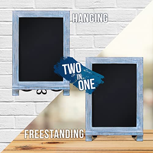HBCY Creations Rustic Blue Wood Tabletop Chalkboard with Legs/Vintage Wedding Table Sign/Small Kitchen Countertop Memo Board/Antique Wooden Frame (9.5β x 14β Inches) (Rustic Blue)