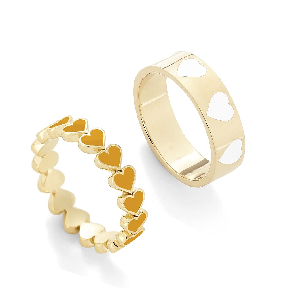 2PCS Colorful Love Heart Couple Stackable Ring Enamel Band Knuckle Finger Rings Set for Women Lover Wedding Punk Promise Jewelry-5