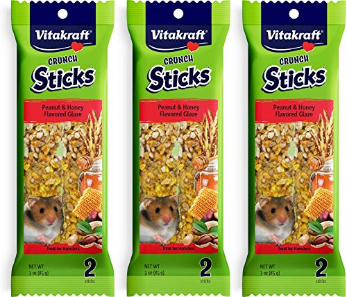 Vitakraft 3 Pack of Peanut and Honey Crunch Sticks Hamster Treats, 2 Sticks Each