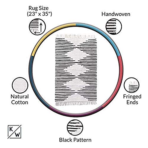 Kent & West - Accent Rug | Handwoven | Natural Cotton | Black Pattern | Fringed Ends | 23" x 35"