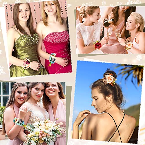BOARDFEB Corsage Wristlet Band 16 Pcs Elastic Pearl Bracelet Wrist Corsage Bracelets DIY Flower Bracelet with Storage Box for Bride Prom Accessories Wedding Party Decorations