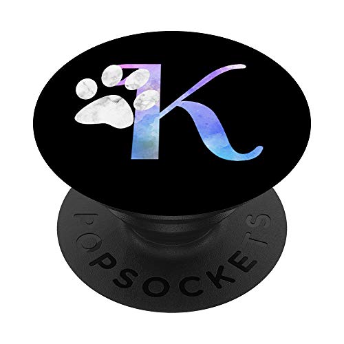 Letter K watercolor cat, dog paw monogram, initial K PopSockets PopGrip: Swappable Grip for Phones & Tablets