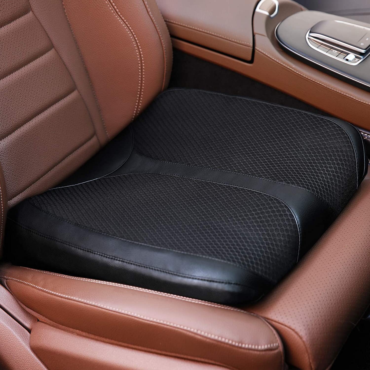 QYILAY Car Memory Foam Heightening Front Seat Cushion for Short People Driving, Hip(Coccyx/Tailbone) and Lower Back Pain Relief Butt Pillows, Adult Booster Seat for Car. (Black)