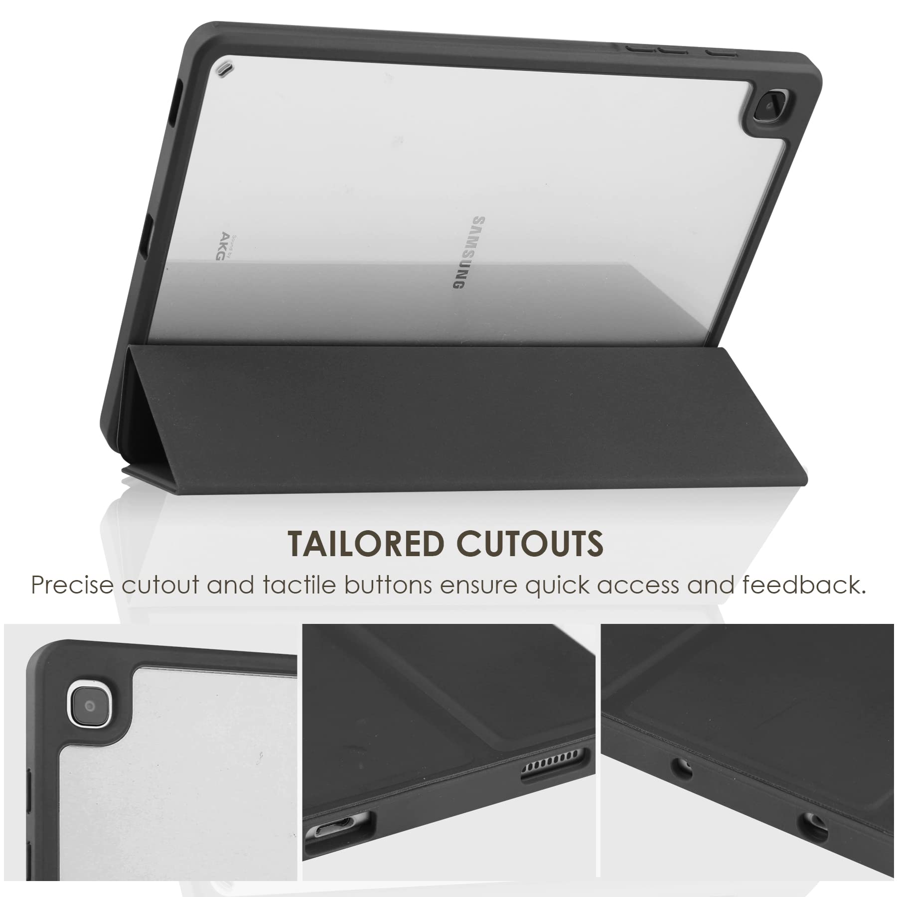 KuRoKo Galaxy Tab S6 lite 10.4 2022/2020/2024 Sleep Case with Pen Holder Ultra Slim Lightweight Shockproof Cover with Clear Transparent Back Shell for Galaxy Tab S6 lite 10.4-Black