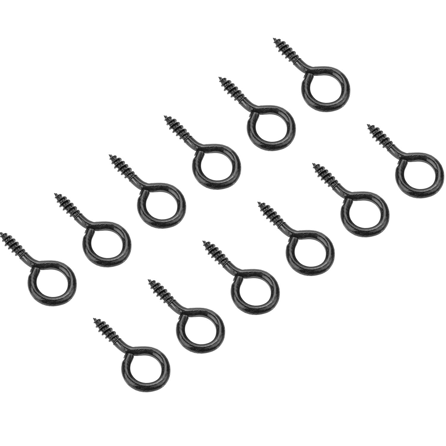 Powlankou 160 Pieces 1 inch Screw Eyes, Black Zinc Plated Steel Screw Eyes, Self Tapping Screw Hooks, Metal Eye Hooks, Eyelet Screws