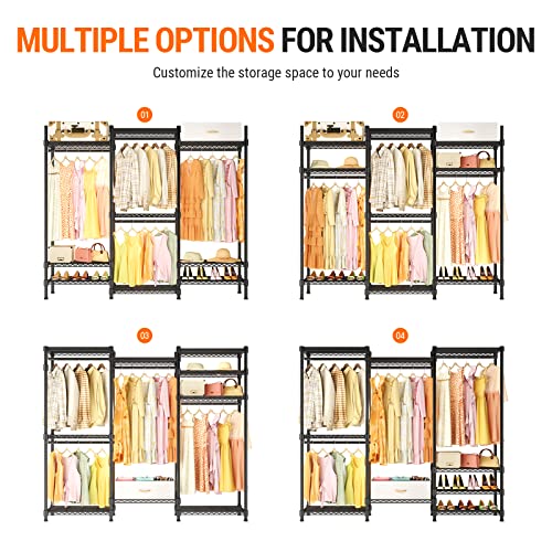 ACMETOP Portable Wardrobe Closet, 86 Inch Heavy Duty Clothes Rack for Hanging Clothes Free Standing Closet with 4 Hang Rods, 8 Shelves, 1 Storage Box & 2 Adjustable Side Hooks, Max Load 800LBS