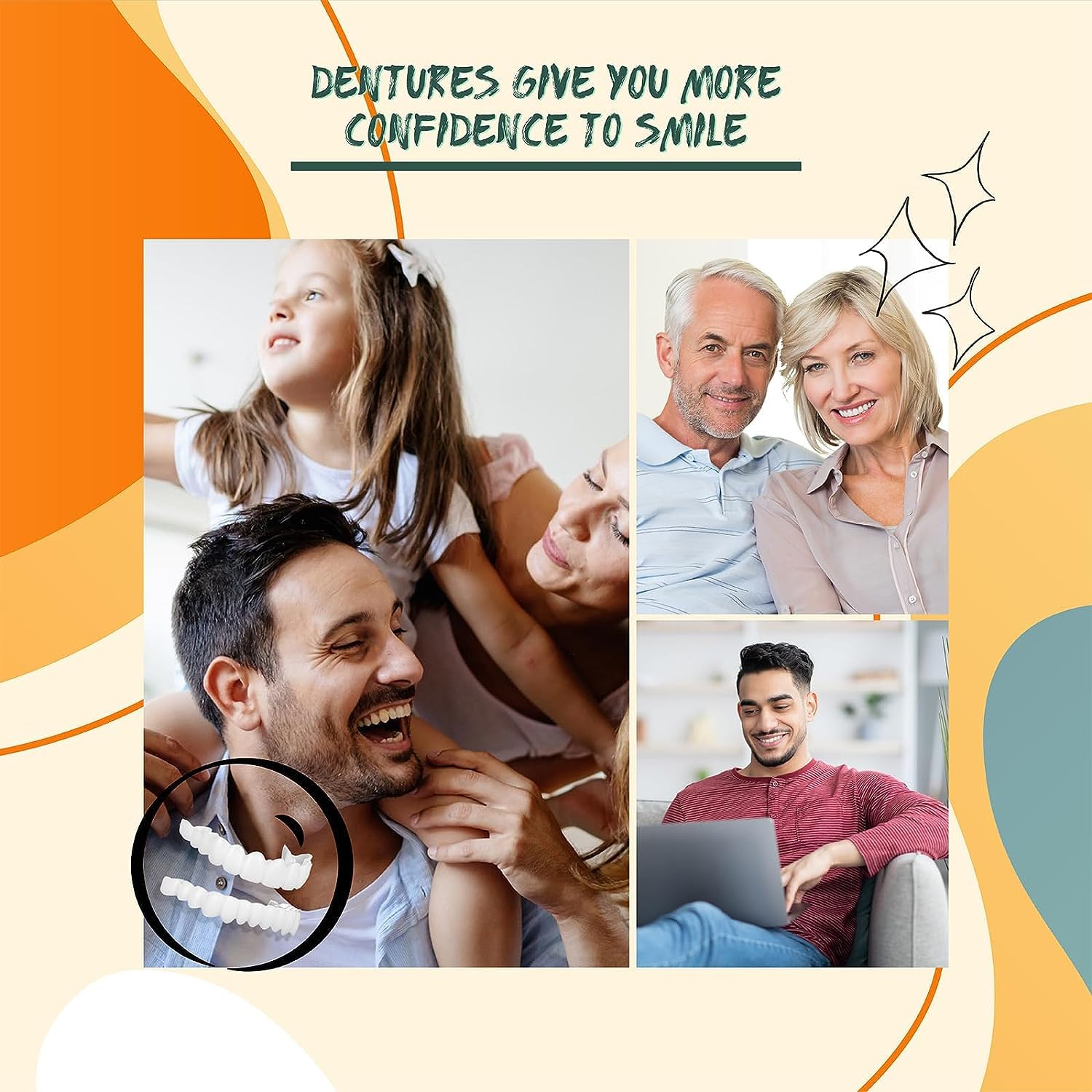 2 PCS Temporary dentures with Veneer for Both Men and Women, Covering Imperfect Teeth,Nature and Comfortable Veneers to Regain Confident Smile-F05