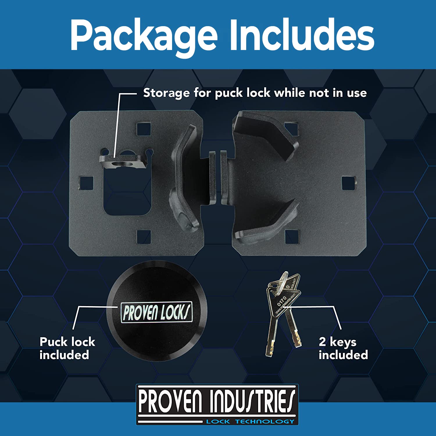 Proven Industries Puck Lock and Hasp Kit, Storage-Door Lock, Made in The USA, (Black)