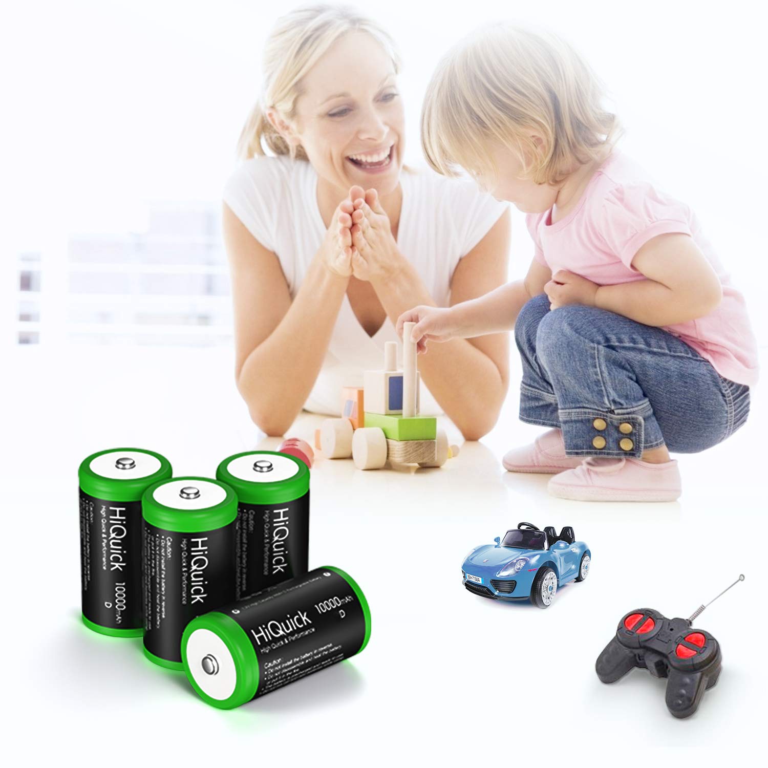 HiQuick D Rechargeable Batteries, 10000mAh 1.2V NiMH Per-Charged D Cell Long Lasting D Size Batteries with Store Boxes(4 Pack)