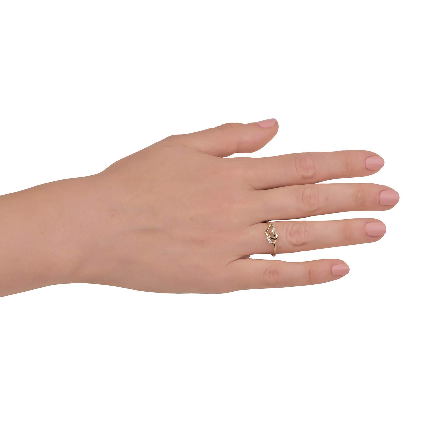 AVORA 10K Yellow Gold Double Heart Ring with Simulated Diamond CZ, Size 8 - Size 8