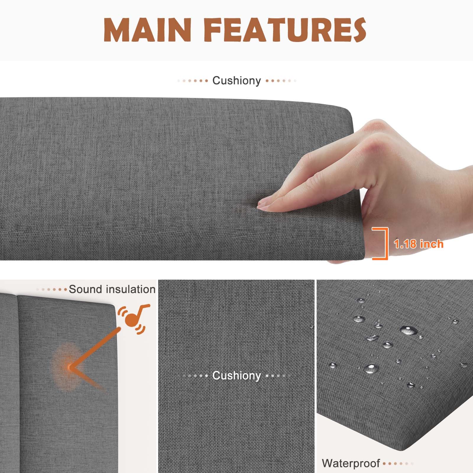 IFNOW Upholstered Wall Mounted Headboard, 3D Soundproof Wall Panels Peel and Stick Headboard for Queen Size, Reusable and Removable Tufted Bed Headboard in Dark Grey(9 Panels, 10" x 24")