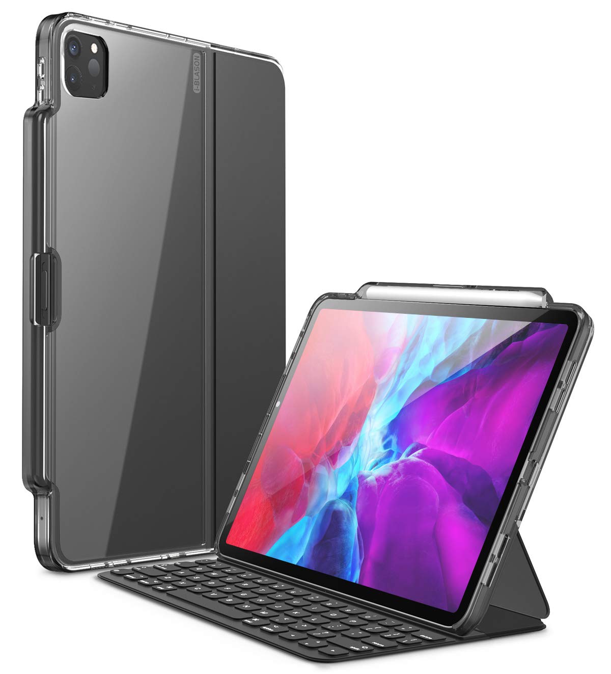 i-Blason Halo Series Case for New iPad Pro 12.9 Inch (2020/2018 Release), [ONLY for use with Smart Keyboard Folio; Compatible with Official Smart Folio] Clear Protective Case with Pencil Holder, Black