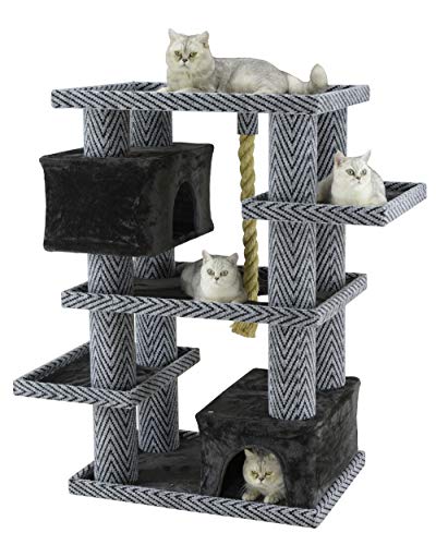 Go Pet Club 50.5" Sequoia Extra-Large Posts Multi-Level Cat Tree Kitty Scratcher Kitten Condo Tower House Furniture with Jungle Rope for Indoor Cats, Gray/Black