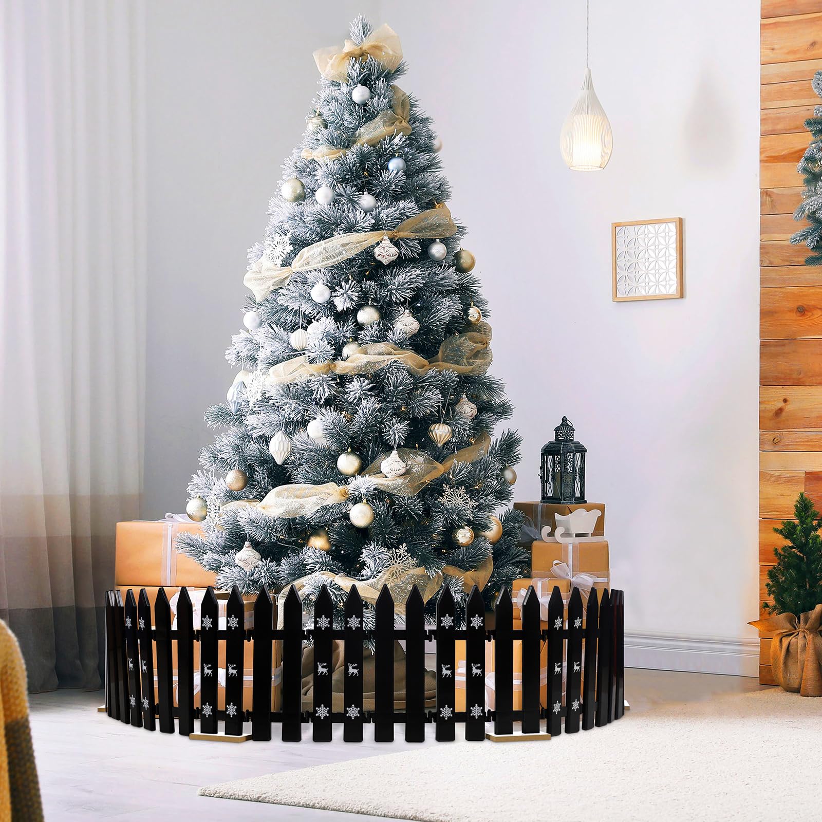 36PCS Christmas Tree Fence Black Decorations - Xmas Indoor Outdoor Gate for Pet Garden Plastic Picket Fences Party Decor (Assembly Needed)