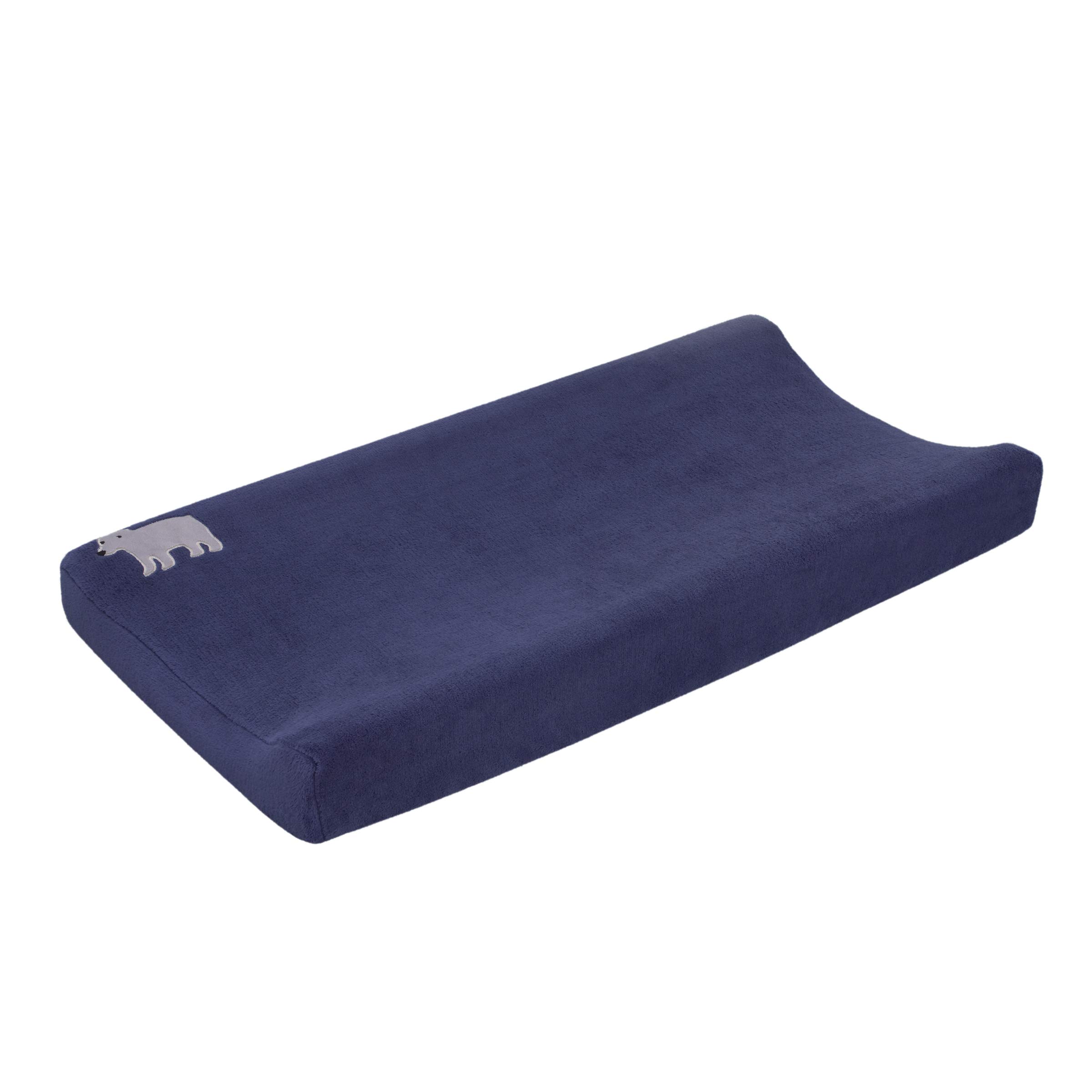 Explore Baby Bear 4 Piece Navy, Grey, Light Blue, Orange Nursery Crib Bedding Set - Comforter, 100% Cotton Crib Sheet, Dust Ruffle, Changing Pad Cover