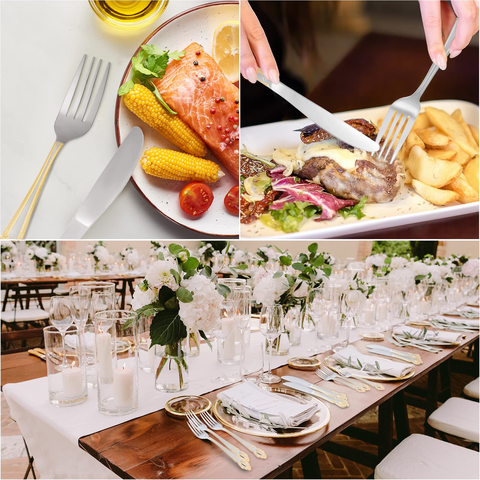 40 Pcs Gorgeous Gold Silverware Set 18/10 Stainless Steel Heavy Utensil Set Dishwasher Safe, Service for 8, Fine Silverware Flatware for Family Wedding Restaurant Hotel (Silver)