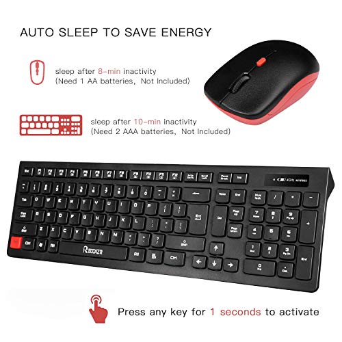 Wireless Keyboard and Mouse Combo ,DPI 1600, 2.4GHz Wireless Connection, Long Battery Life, Computer Keyboard and Mouse for PC, Desktop.Laptop, RECCAZR WC500 Design for Office and Home (Black)