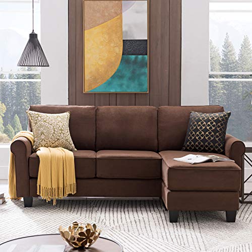 Nolany Reversible Sectional Sofa Couch for Small Apartment L Shape Sofa Couch 3-seat Sectional Corner Couch (Mahogany Brown)