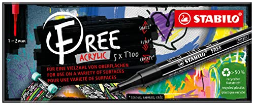 Acrylic Marker - STABILO FREE Acrylic - T100 1-2 mm Bullet Tip - Box of 5 - White
