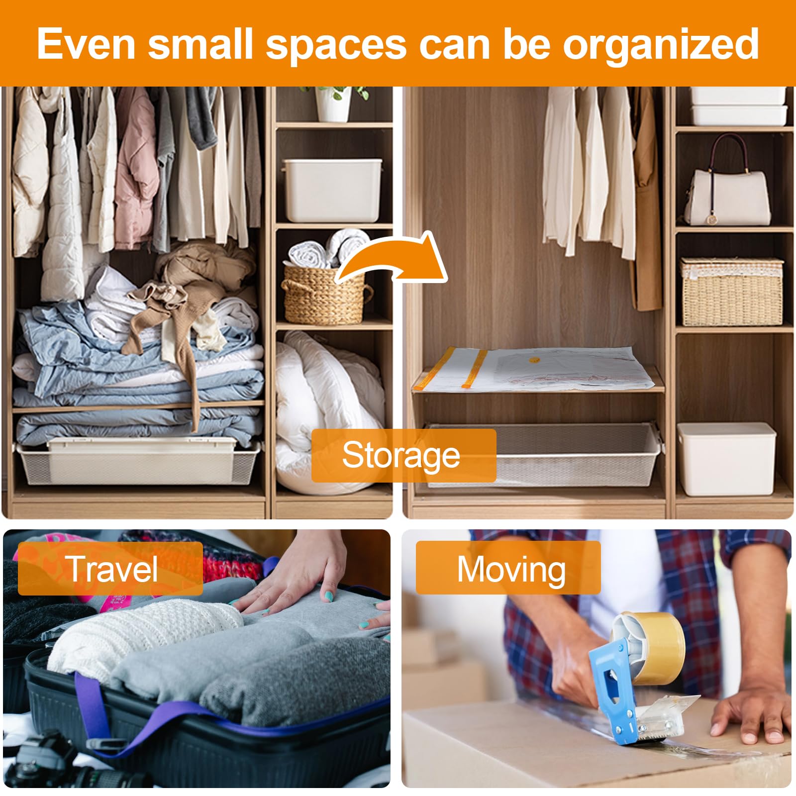 AGPTEK Large Vacuum Bags, 10 Bags a Set, Durable & Reusable Storage Bags- Perfect Space-Saving Solution for Clothes, Blankets, Comforters, and More. Ideal for Home Storage and Travel(No Pump Include)
