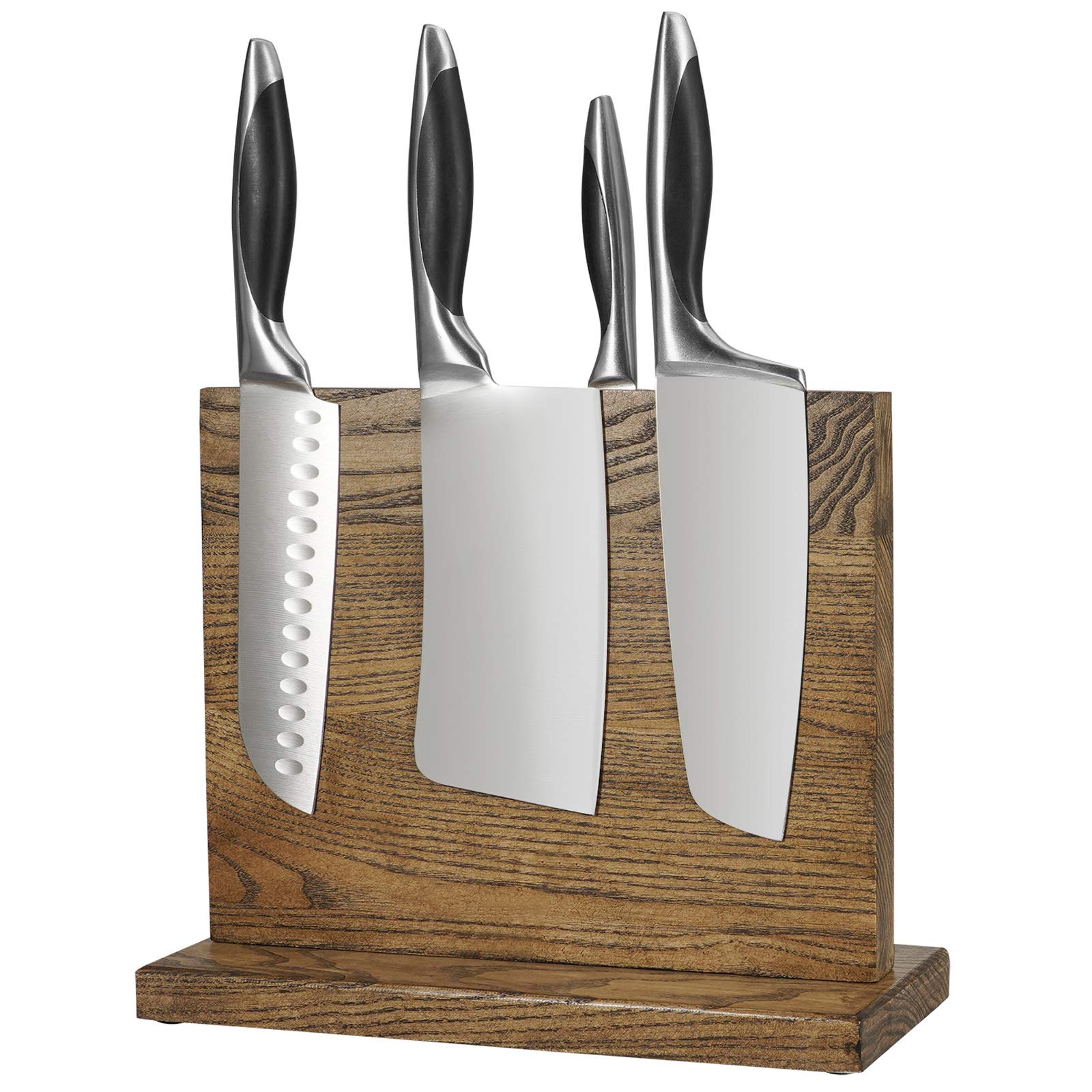 Magnetic Knife Block Wood Knives Storage Holder Double Side Magnet Magnetic Knife Board (Knives Not Included) Kitchen Cutlery Block with Anti Slip Pads Space Saver Magnetic Block Organizer