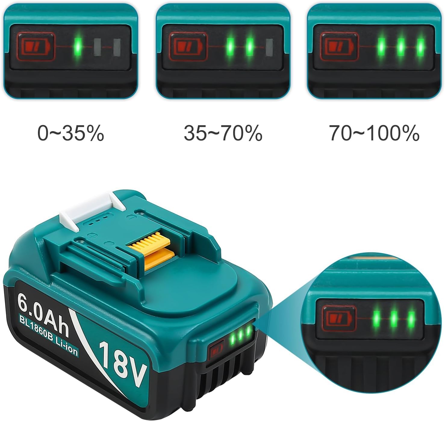 Aoasur 2023 Upgrade Version 6.0Ah Replacement for Makita 18V Battery 2Packs, Same Color as Makita Tool, fits All Makita 18V Tools and OEM Charger