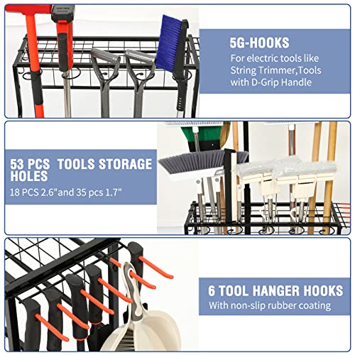 Garden Tool Organizer for Garage, Garden Tool Rack, Tool Organizers and Storage, up to 58 Long-Handled Tools, Garage Organizer, Yard Tool Holder for Garage, Shed, Outdoor, Garden tool stand, Black