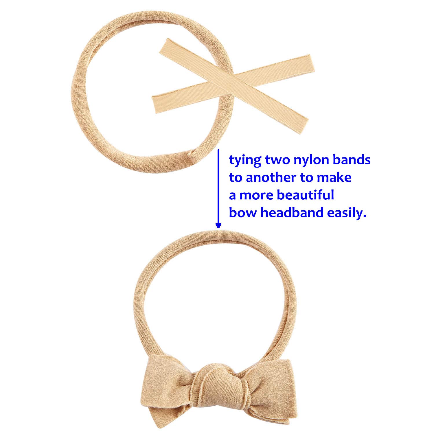 inSowni 50 Pack Super Soft Stretchy DIY Solid Nylon Headbands Baby Hair Bands One Size Fits All (Khaki)