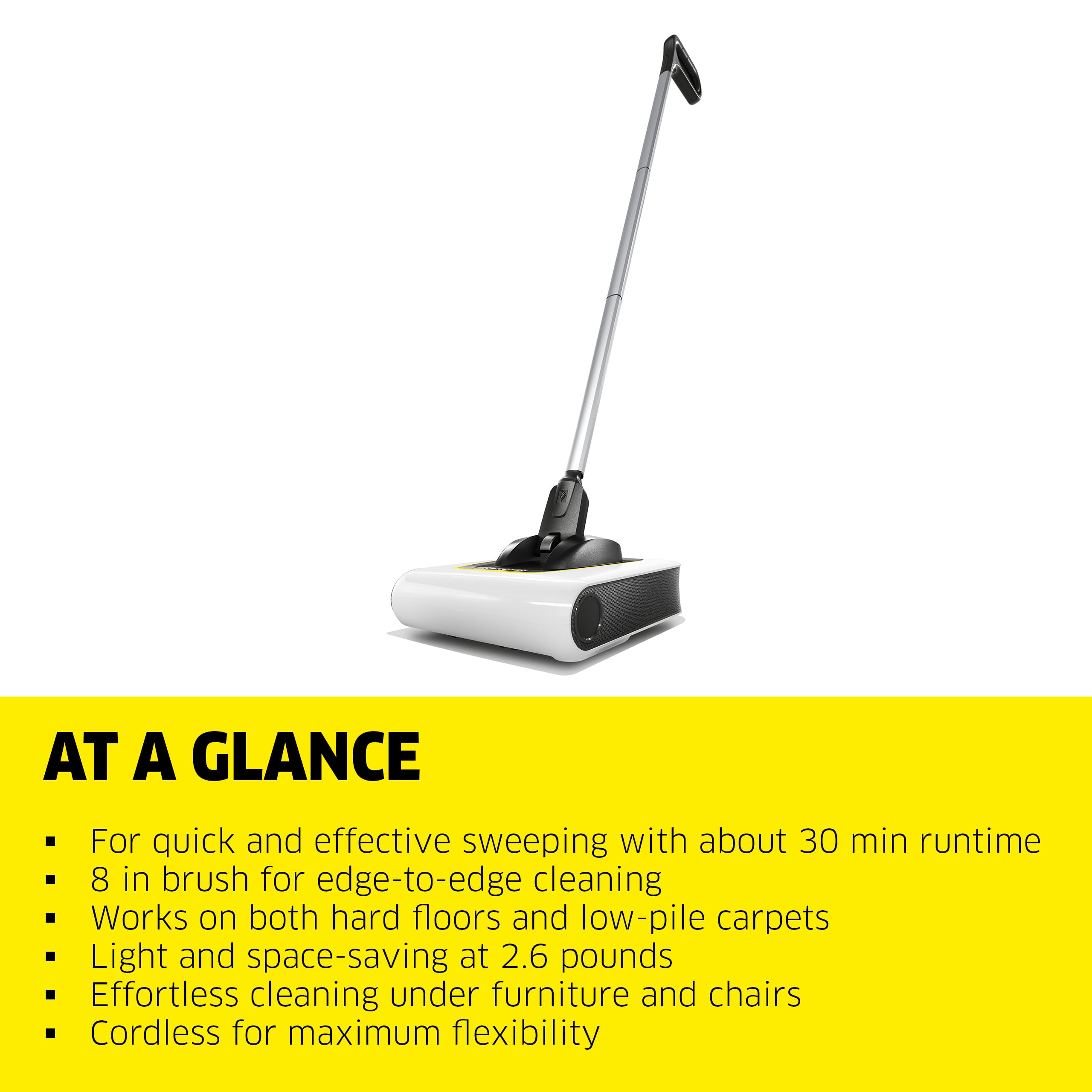 Kärcher KB 5 Electric Floor Sweeper Broom - Multi-Surface - Lightweight and Cordless - Ideal for Fur, Hair, Dirt, & Debris - 8.25" Cleaning Width - White