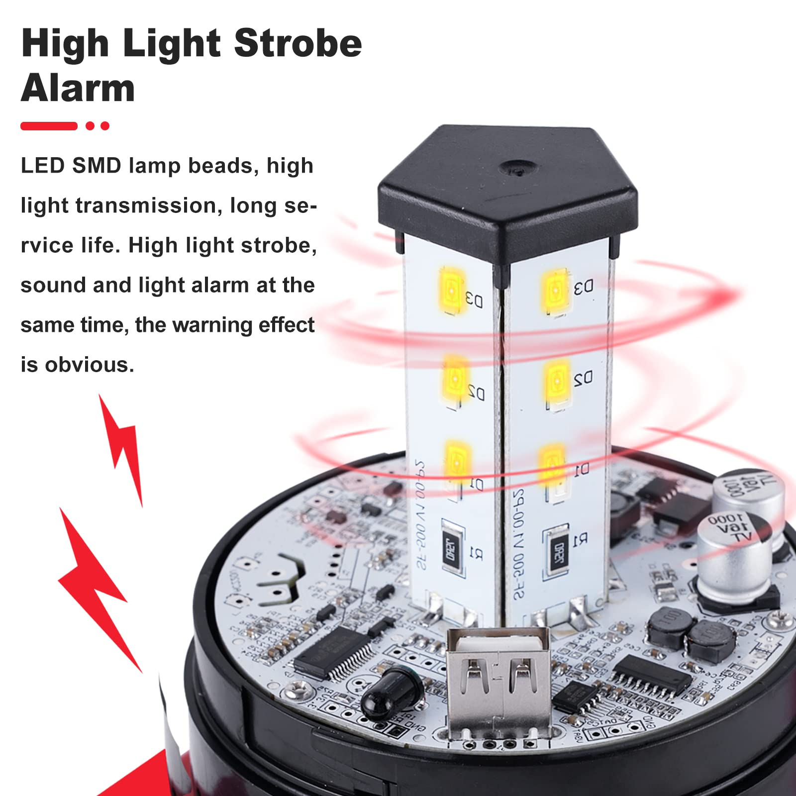 Saladulce Industrial Sound and Light Alarm Emergency Warning Light Outdoor Alarm Horn Siren Safety Voice Strobe Flash 120dB Waterproof (AC 110V-220V)