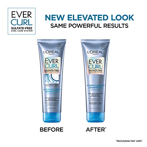 L'Oreal Paris EverCurl Sulfate Free Shampoo for Curly Hair, Lightweight, Anti-Frizz Hydration, Gentle on Curls, with Coconut Oil, 2 Count (8.5 Fl; Oz each) (Packaging May Vary)
